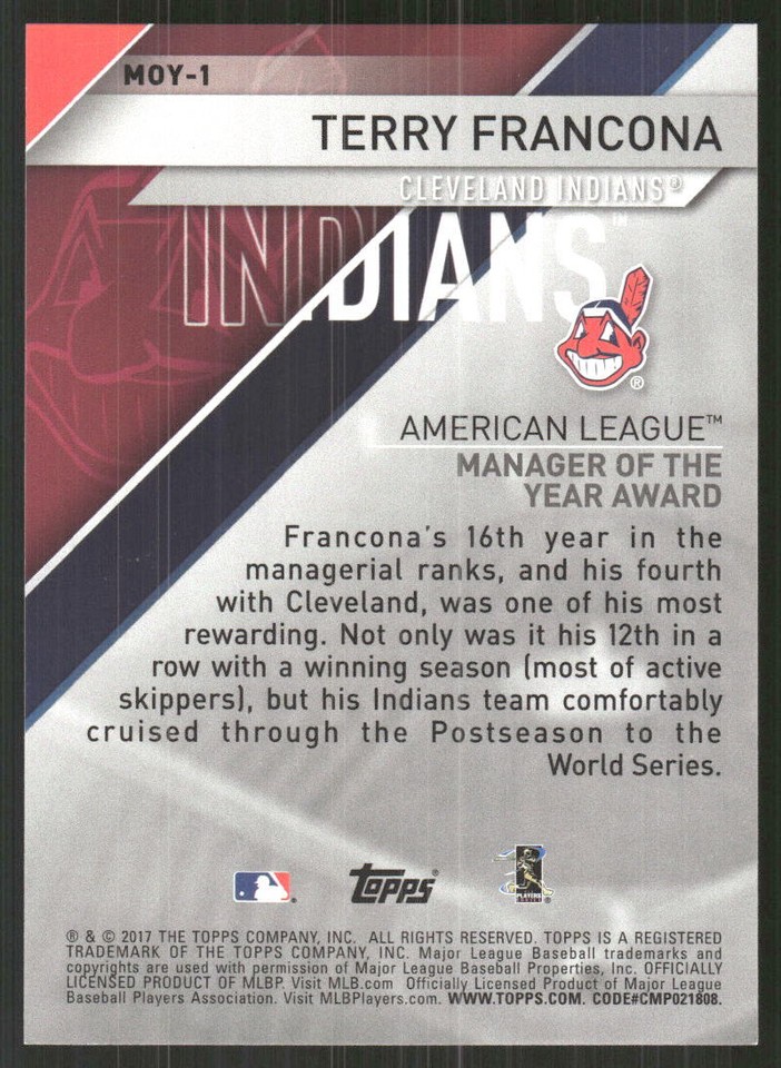 2017 Topps #MOY-1 Terry Francona MLB Awards | eBay