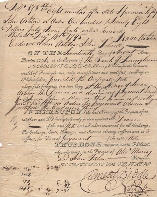Party Printed Document Signed by Clement Biddle in 1796 w/COA | eBay