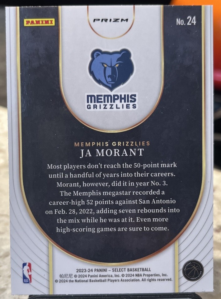 2023-24 Panini Select Ja Morant Neon Icon - Green Prizm - Memphis ...