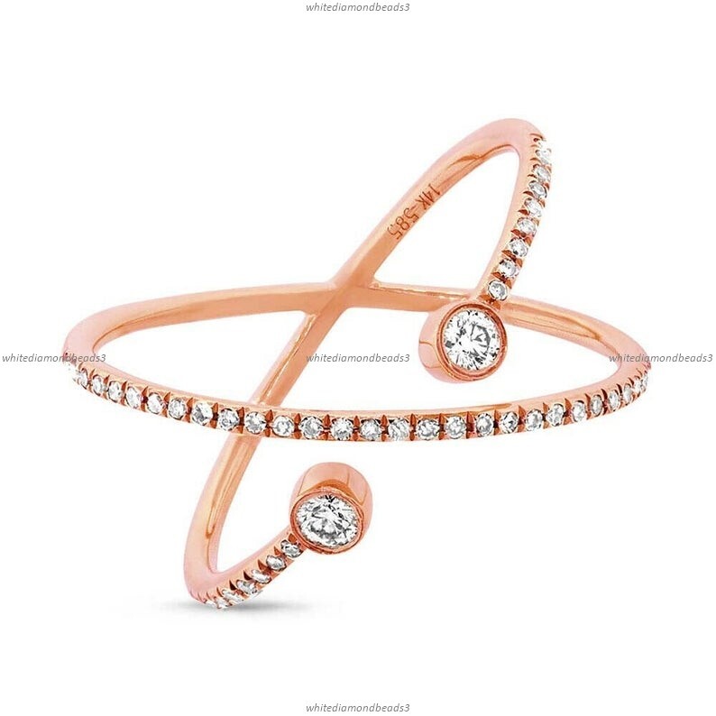 X Crossover Band Fine Anniversary Engagement Diamond Ring 14ct Rose ...