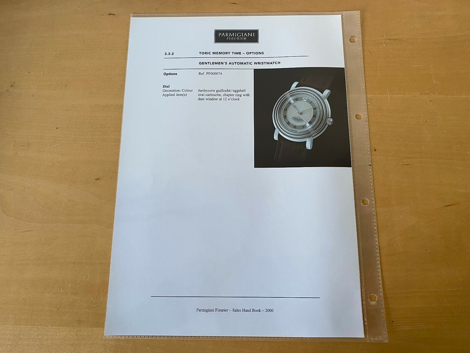 Used - Parmigiani Fleurier Technical Sheet - Watch Toric Memory Time ...