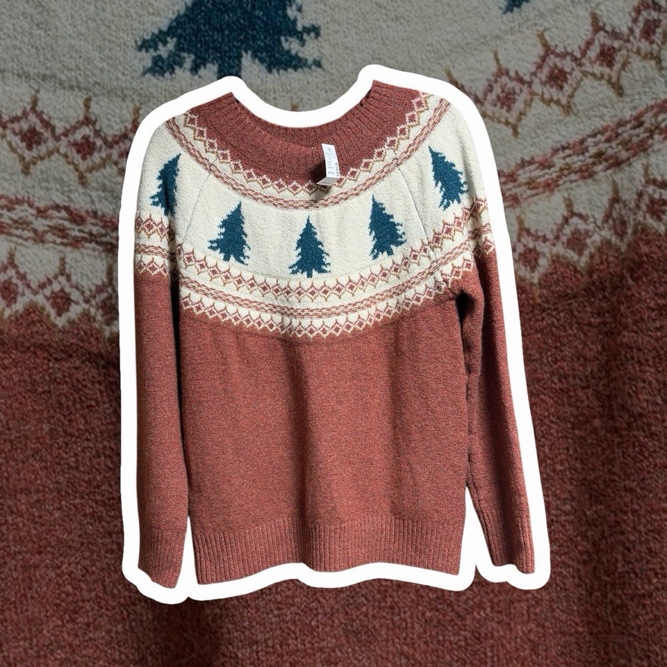 Vintage Look Fair Isle Christmas Tree Knit Sweater Cozy Winter Holiday ...