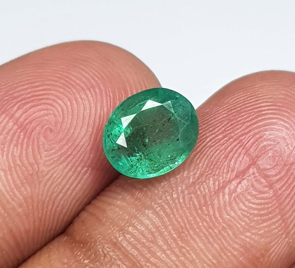 1.75 Ct Naturel Émeraude Earthmine Zambien Forme Ovale Facettes Pierre ...