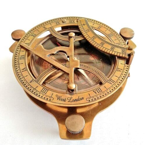 4" Sundial Nauntical Decor Brass Golden Magnetic Compass gift | eBay