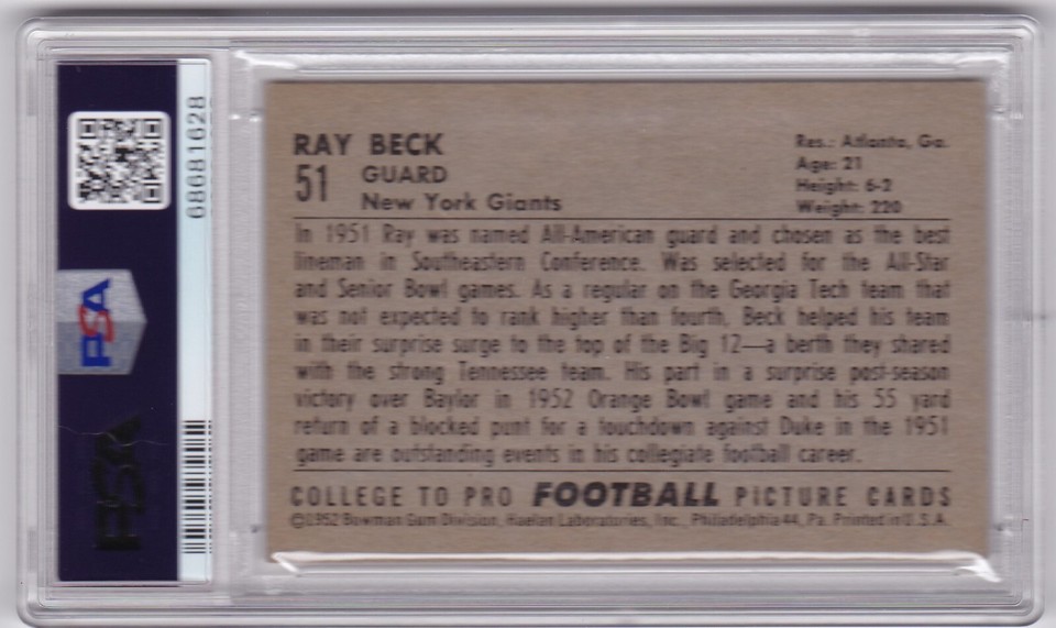 1952 Bowman Large - #51 - Ray Beck - Giants - PSA 5 | eBay
