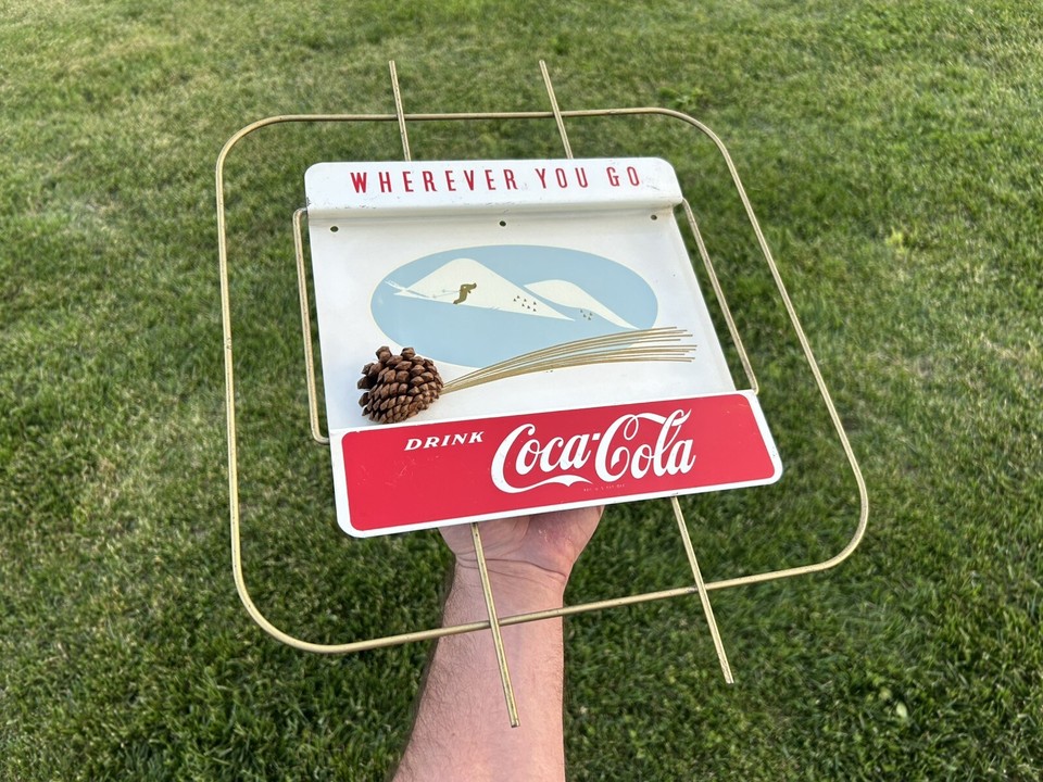 Original Coca Cola Coke Festoon Painted Metal Sign Skiing | eBay