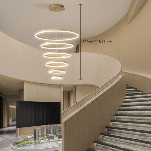 Modern 6-Ring Gold LED Chandelier, Smart Remote-Controlled Ceiling ...
