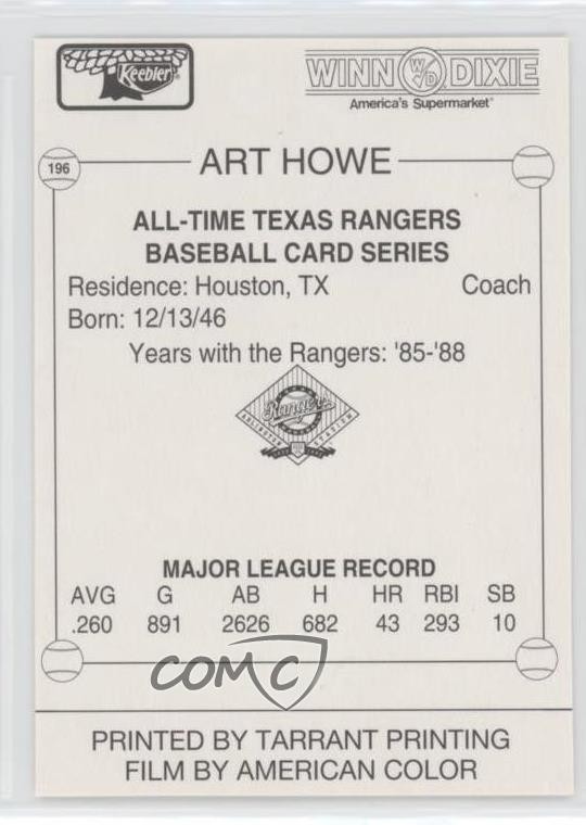 1993 Keebler Texas Rangers Art Howe #196 | eBay
