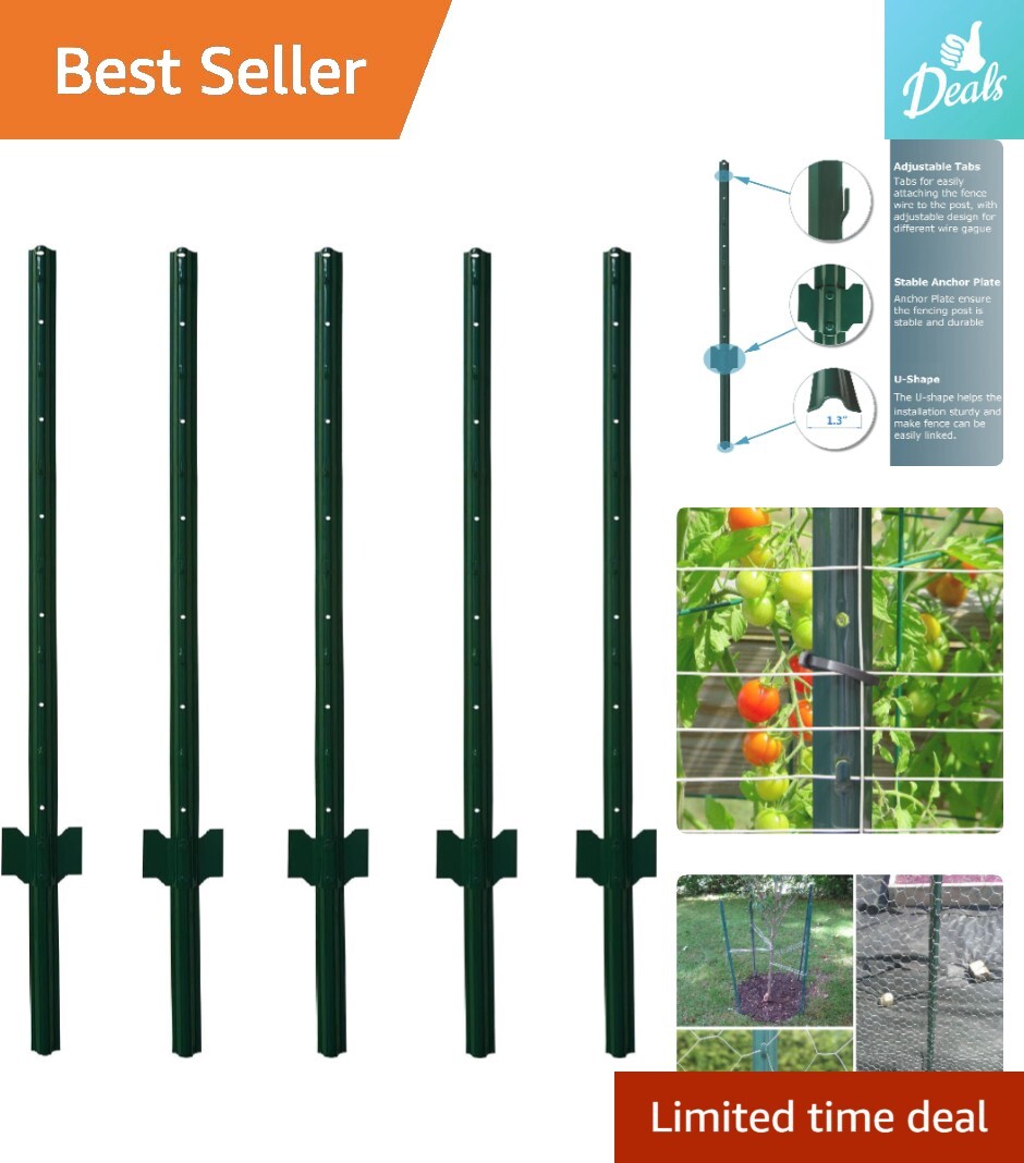 Pack of 5 Green Steel Fence Posts - 4ft Height - Easy Installation ...