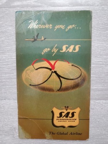 1960 SAS Scandinavian Airlines Vintage Route Map Laminated Esselte ...