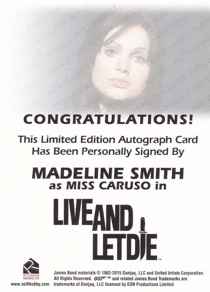James Bond Female Full Bleed Autograph Card signed by Madeline Smith ...