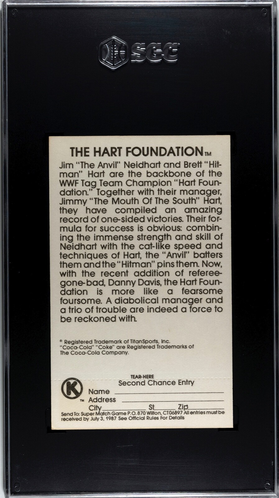1987 WWF Circle K The Hart Foundation Bret Hart SGC 6 POP 1 NONE HIGHER ...