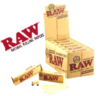 RAW Perforated/Gummed Rolling Paper tips 24 Pack Display (792 tips ...