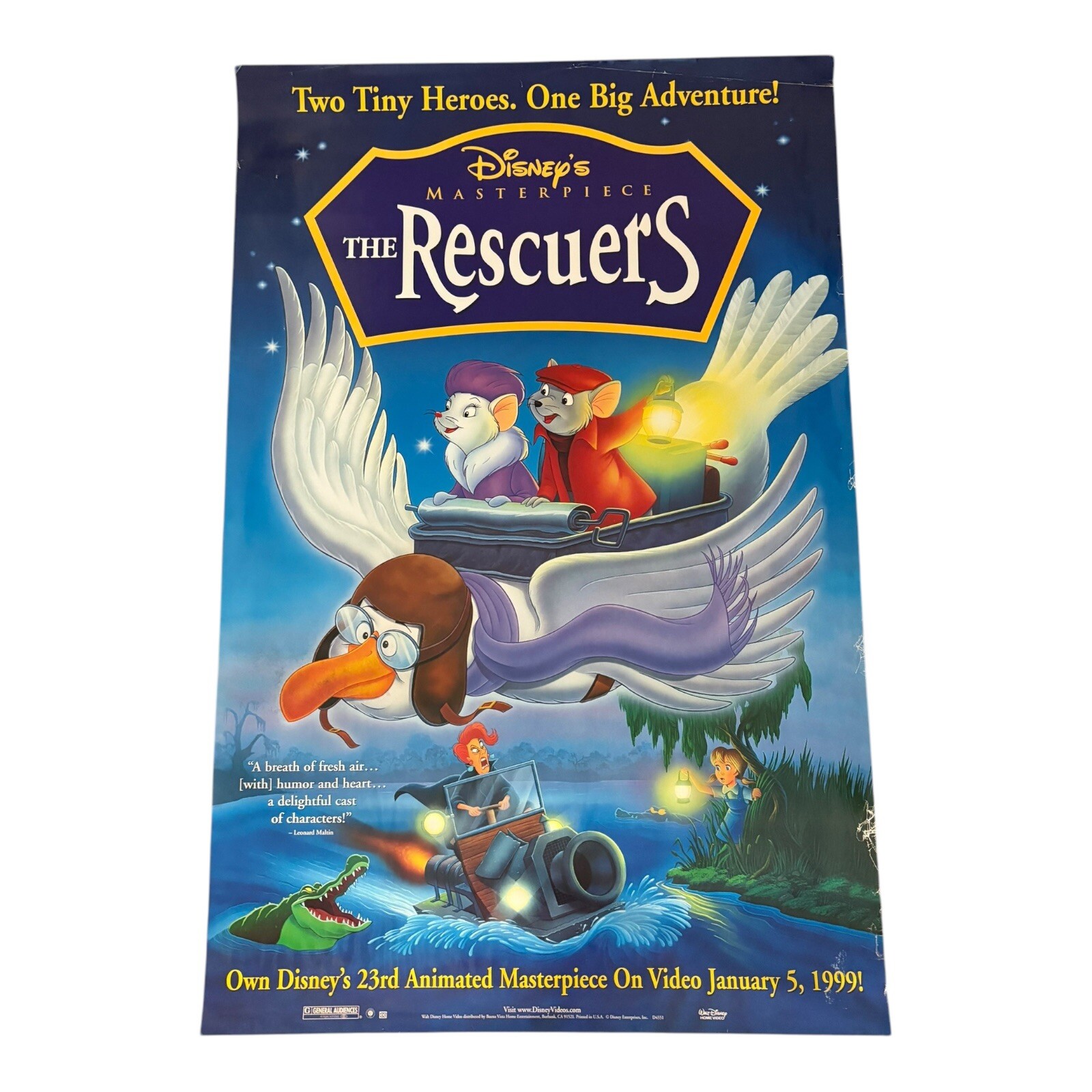 Vintage 1999 THE RESCUERS Disney Full-Size Movie Poster 40”x 25” VHS ...