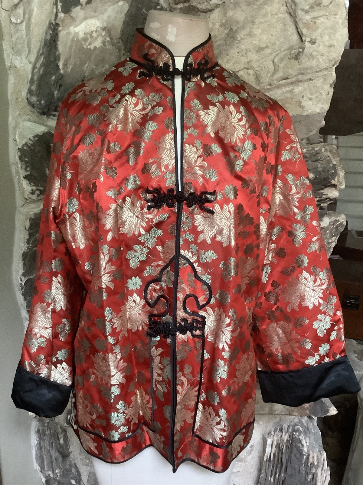 Vintage Asian Japanese Coat Kimono Style Jacket Red B… - Gem