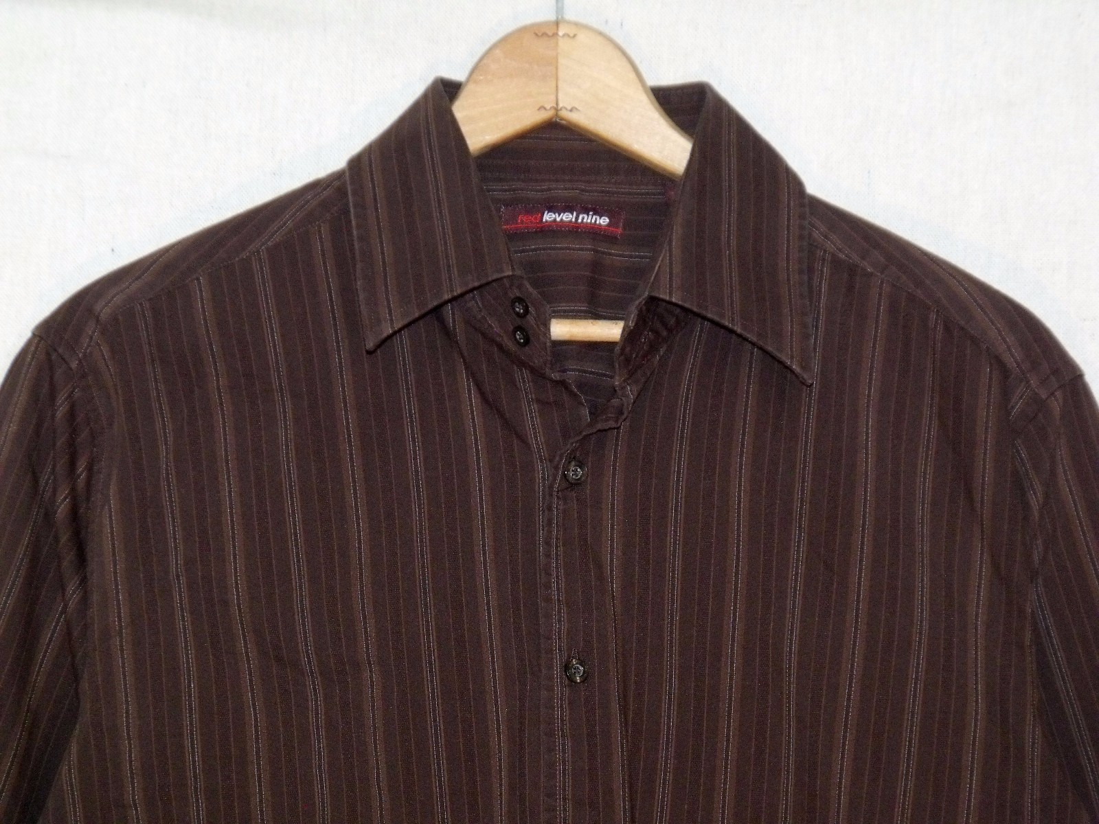 Red Level Nine long sleeve brown stripe cotton button shirt / slim XL ...