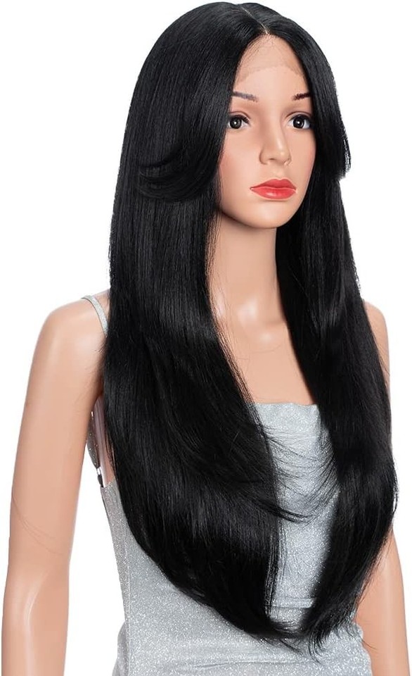 Style Icon Long Layered Wave Lace Front Wigs with Curtain Bangs 26 ...