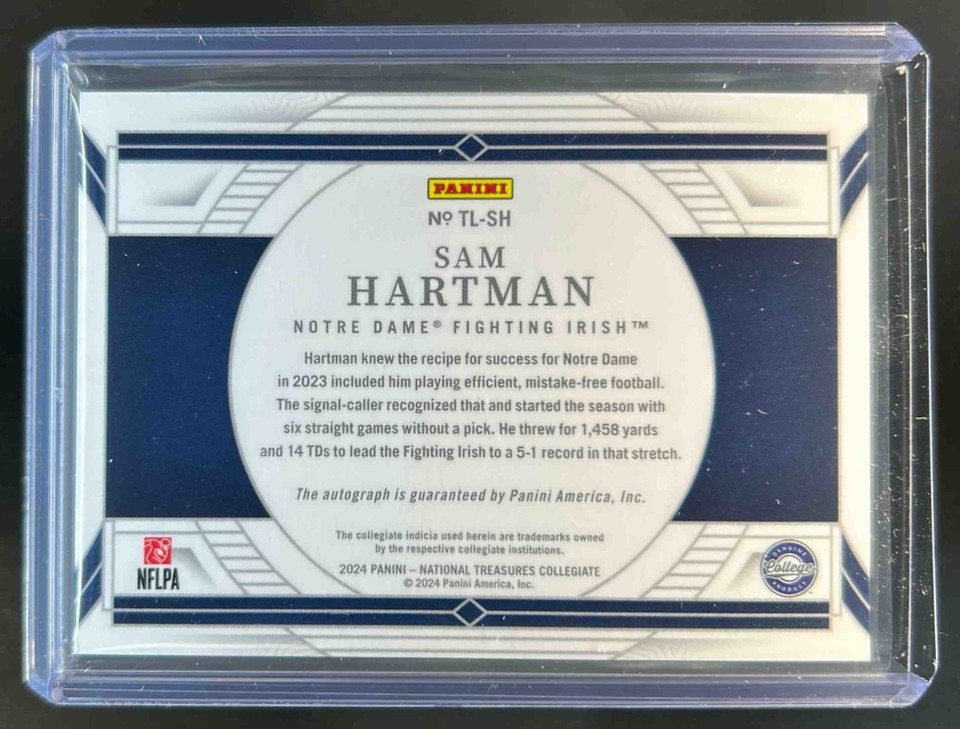 2025 National Treasures Collegiate Sam Hartman Team Logo Signatures RC ...
