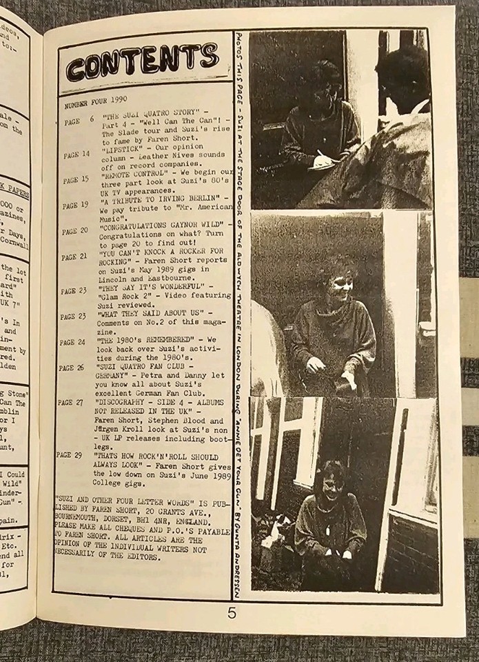 Suzi Quatro Fanzine No. 4 (1990) Suzi and Other Four Letter Words, Rare ...