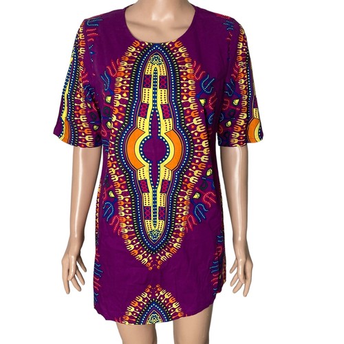 ASHRO Dashiki Mini Dress Womens 8 African Purple Yellow Cultural ...
