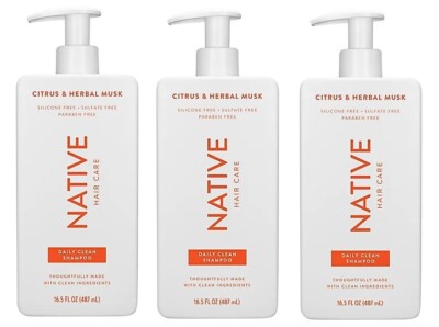 3 Pack- NATIVE HAIR~CITRUS & HERBAL MUSK~~DAILY CLEAN HAIR SHAMPOO 16.5 ...