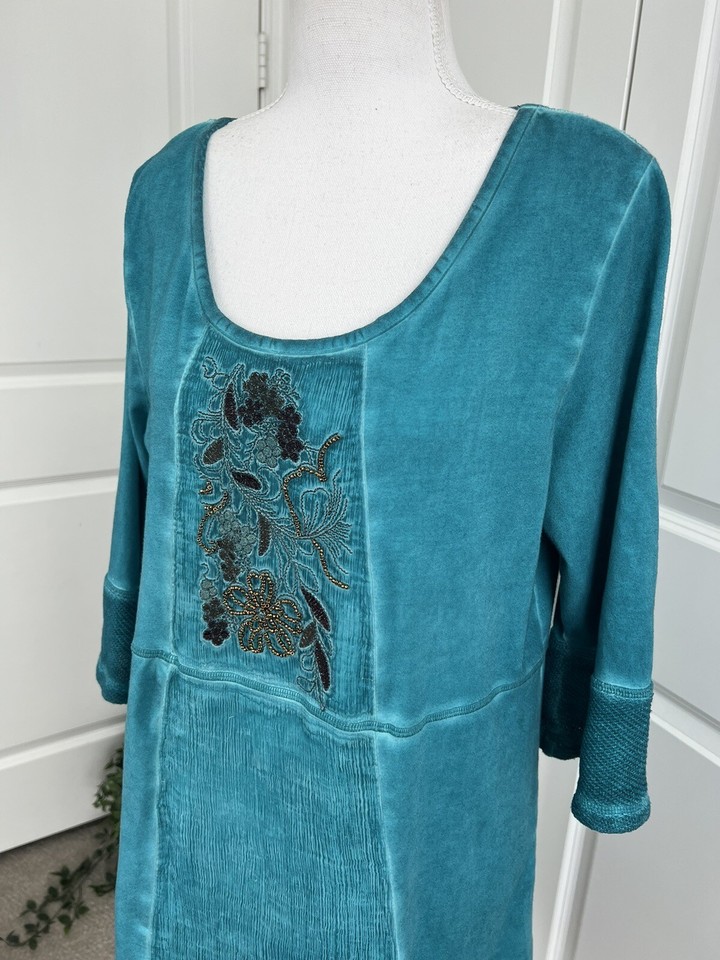 Soft Surroundings Top Dyed Blue Rhiannon Embroidered Beaded Tunic ...