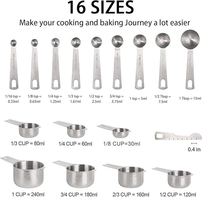 20 Pcs Measuring Cups and Measuring Spoons Set Stainless Steel Measure ...