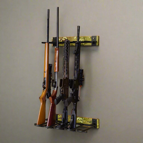 Rifle Shotgun Gun Rack Wall Mount Rustic Wood Steel Home Garage Office ...
