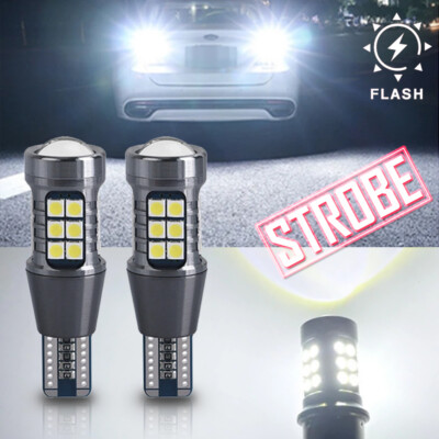 2x White Strobe Flashing LED Bulb For Car Backup Reverse Light 912 921 ...