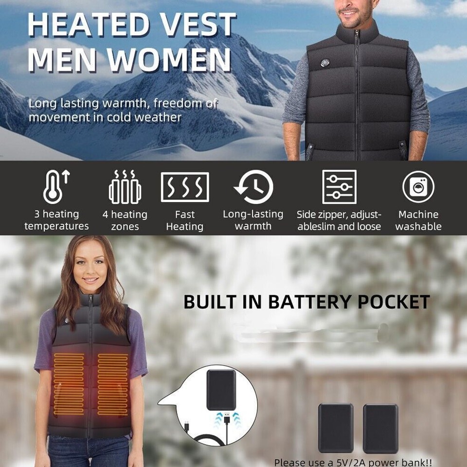 Graphene Heated Vest Water Resistant with Battery Pack Electric Heating ...
