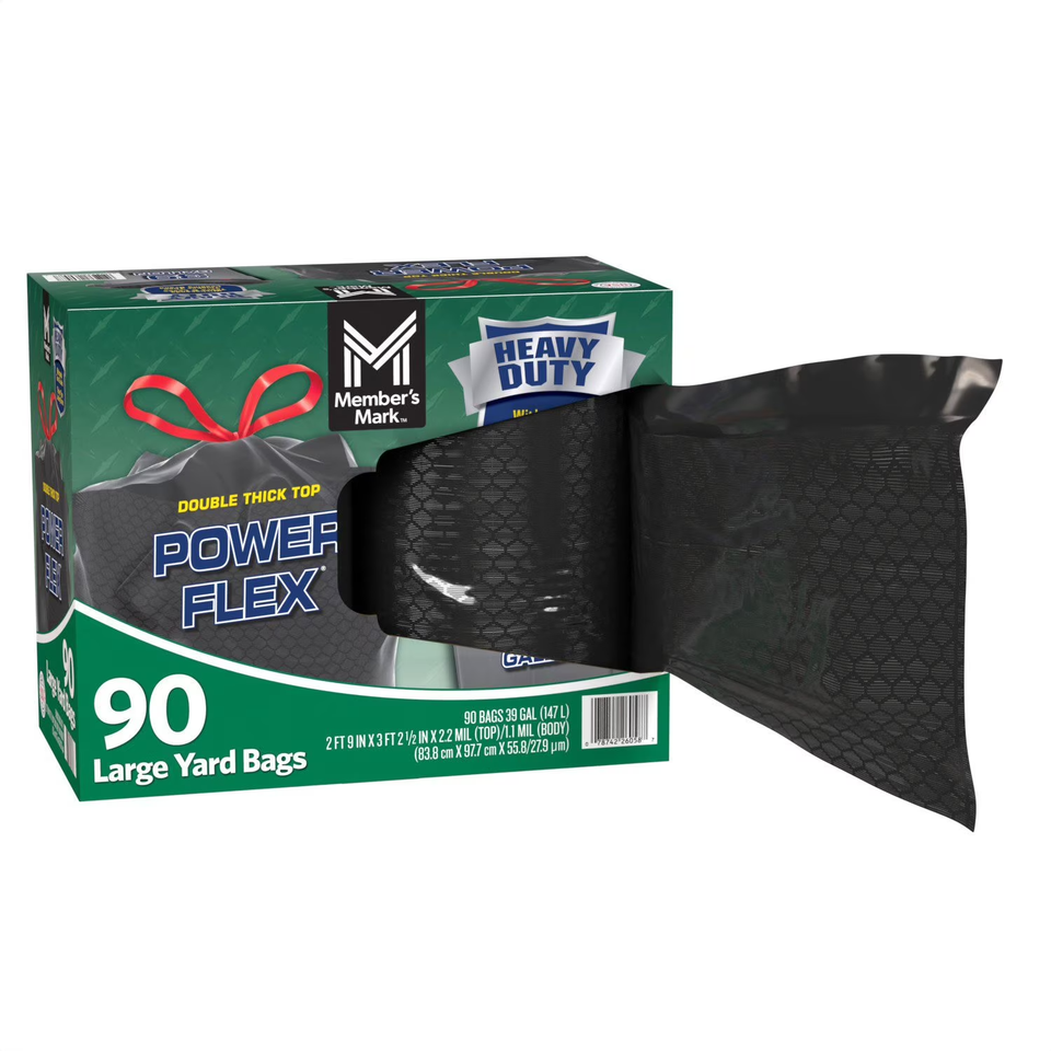 Member's Mark 39 Gallon Power Flex Drawstring Yard Trash Bags (90 ct ...