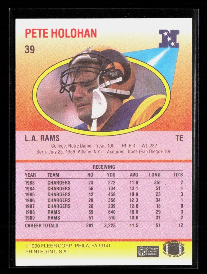 1990 Fleer Pete Holohan / Los Angeles Rams #39 | eBay