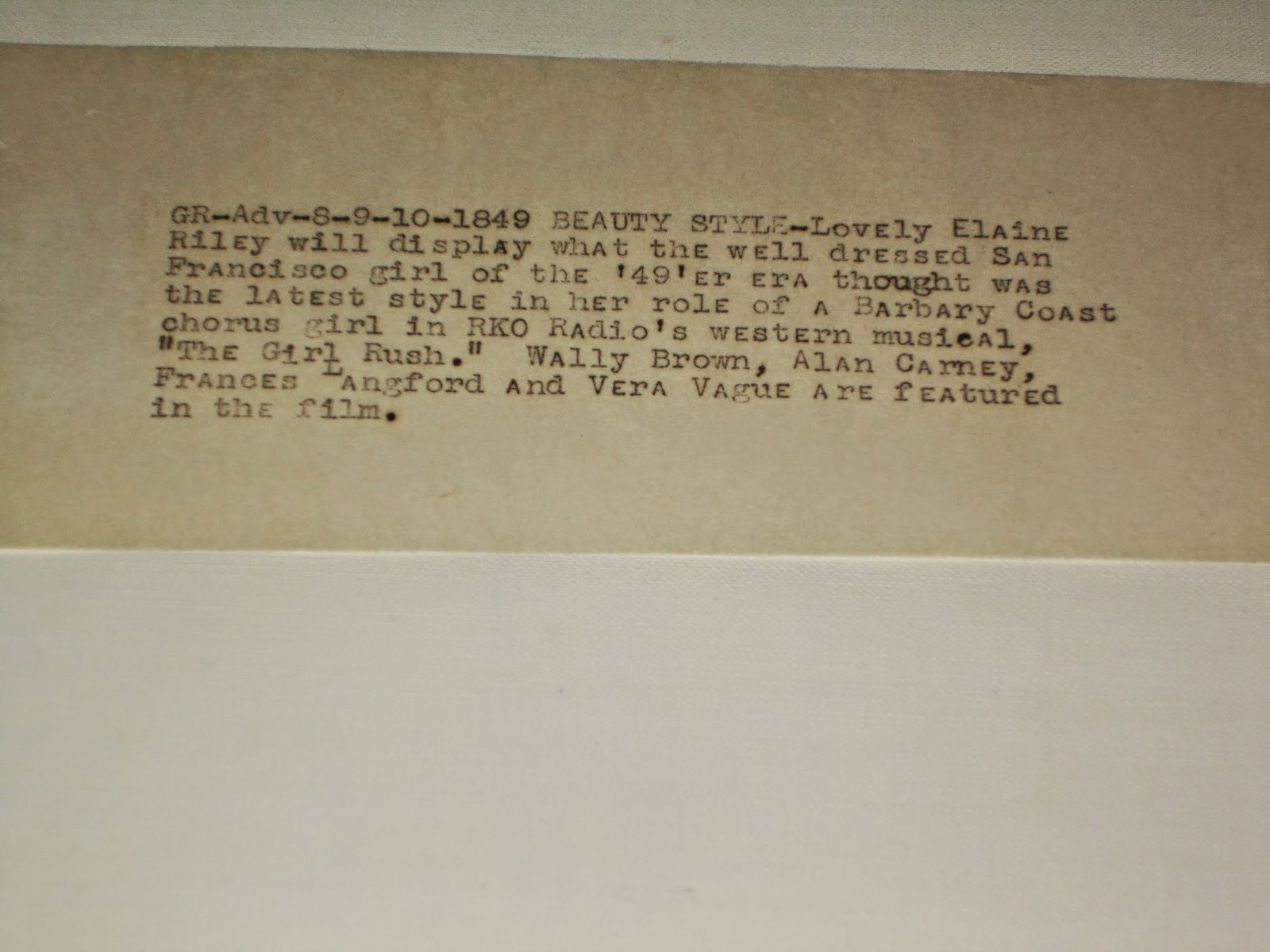 Rare Original VTG Elaine Riley RKO Radio Musical The Girl Rush Linen ...