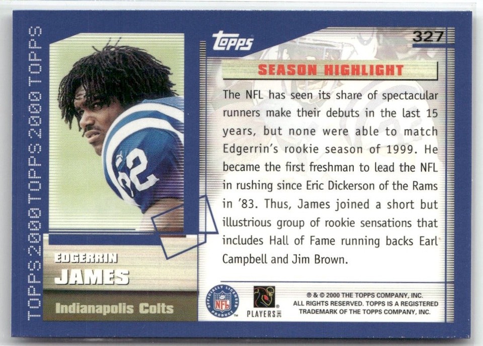 2000 Topps #327 Edgerrin James Topps Collection Indianapolis Colts | eBay