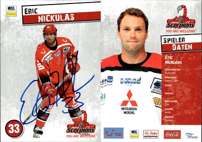 ERIC NICKULAS Autogramm AK Autogrammkarte Eishockey Hannover Scorpions ...