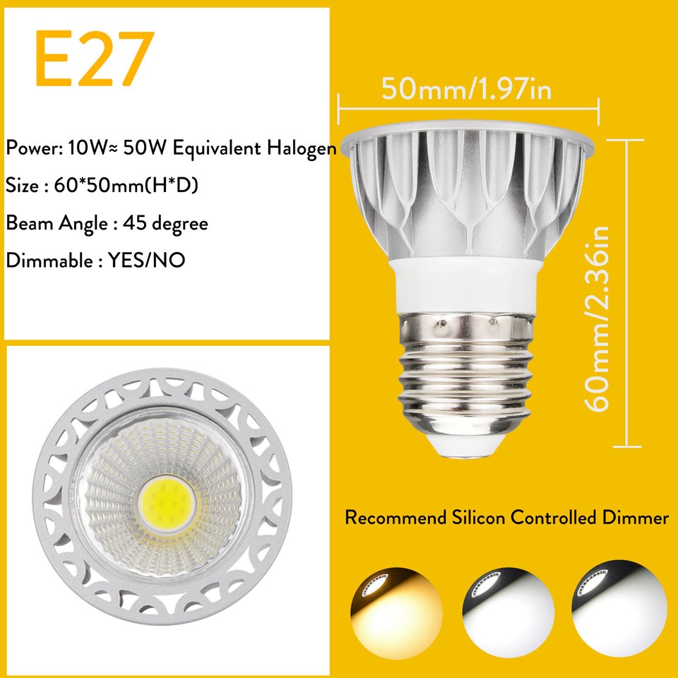 Hot LED COB Spotlight Bulb Dimmable 10W GU10 MR16 E27 GU5.3 110V 220V ...