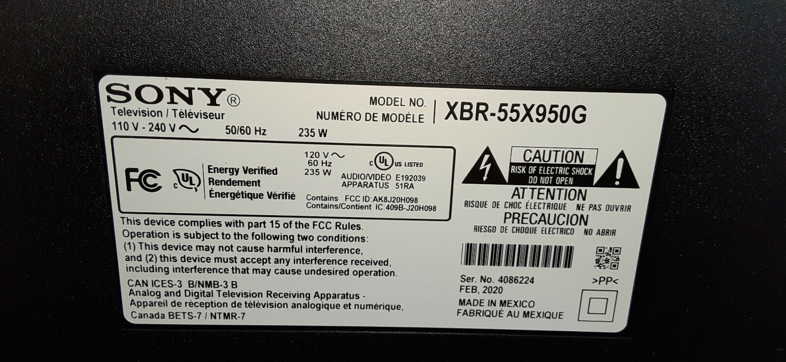 Sony XBR-55X950G MAIN POWER BUTTON CONTROL 55" TV | eBay
