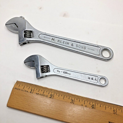 Lot of 2 Vintage Klein Tools 6" & 4" inch Adjustable Wrench Set Made in ...