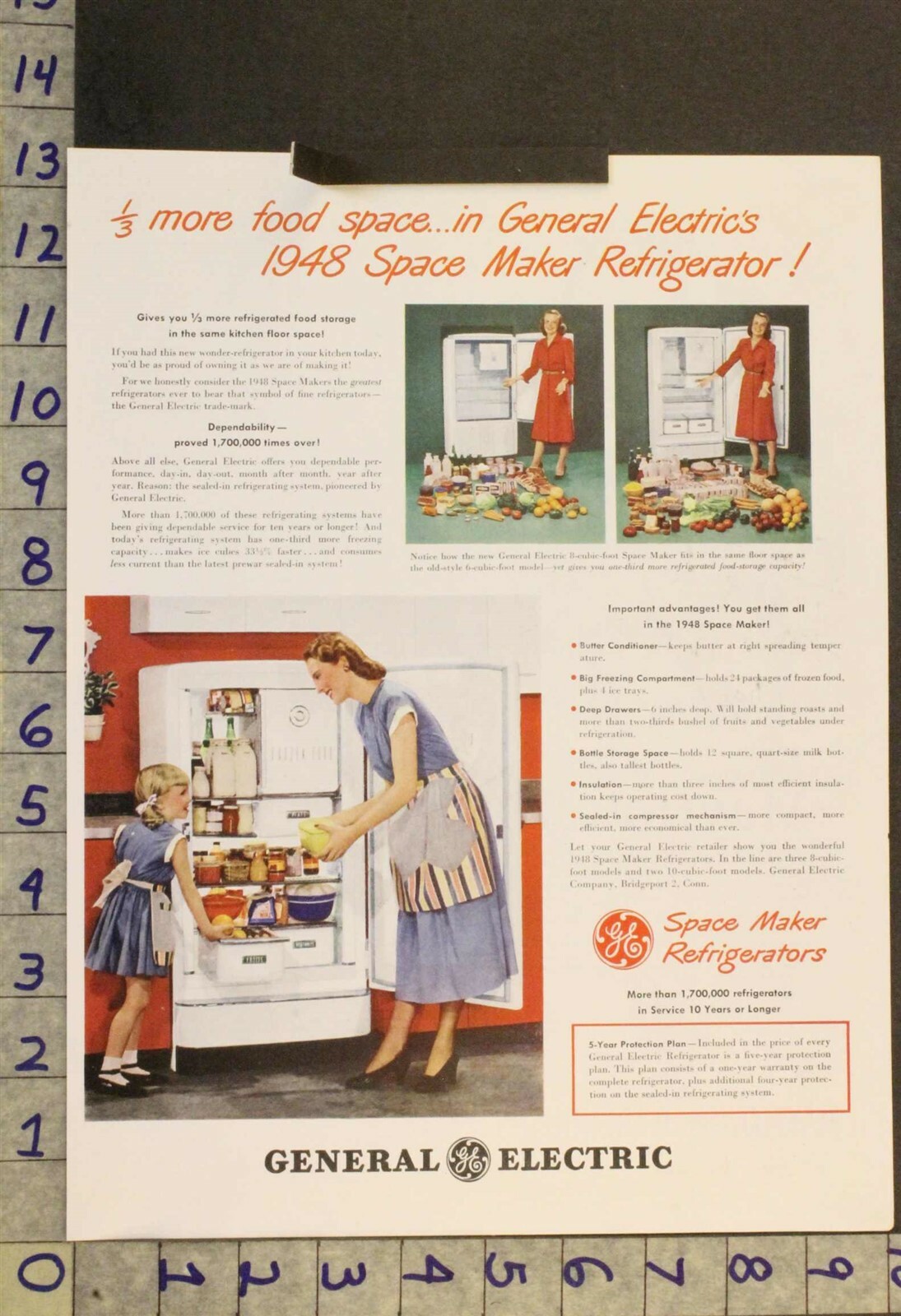 1948 GENERAL ELECTRIC SPACE MAKER REFRIGERATOR HOMEMAKER DECOR KITCHEN ...