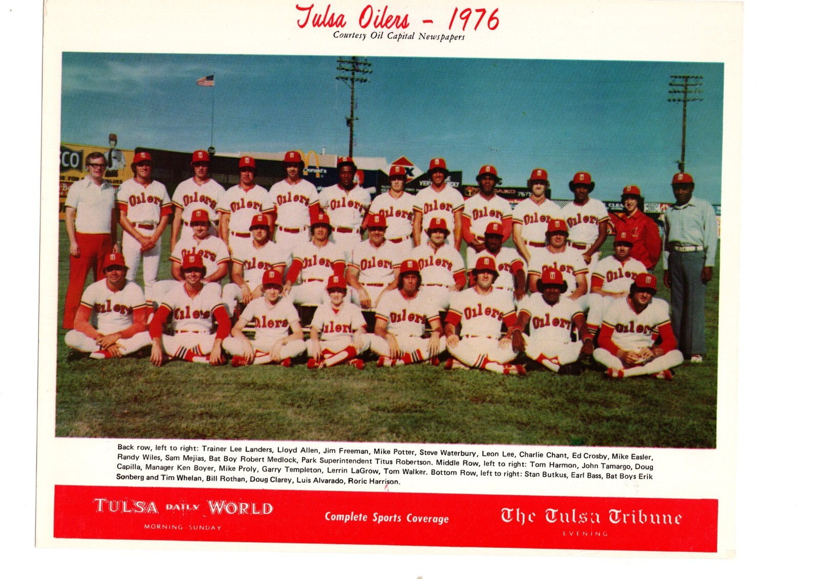 ORIGINAL 1976 TULSA OILERS 8x10 TEAM PHOTO BASEBALL OKLAHOMA CARDINALS ...
