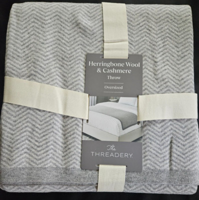 The Threadery Herringbone Wool & Cashmere Oversized Throw Blanket in ...
