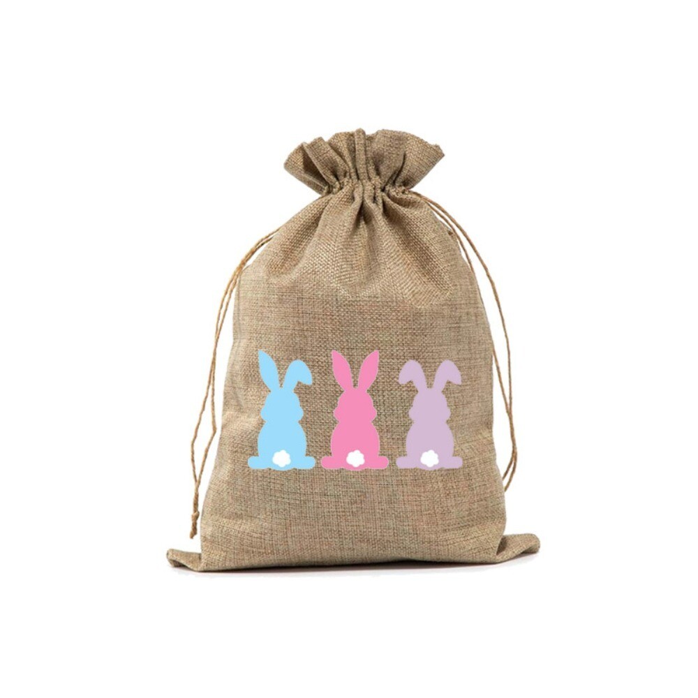 Rabbit Linen Drawstring Bags Small Easter Pouches Reusable Gift ...