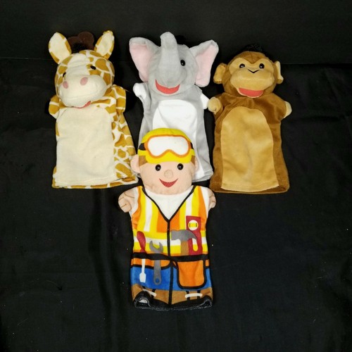 Hand Puppet Giraffe Elephant Monkey Handyman Helper Plush Lot Of 4 ...