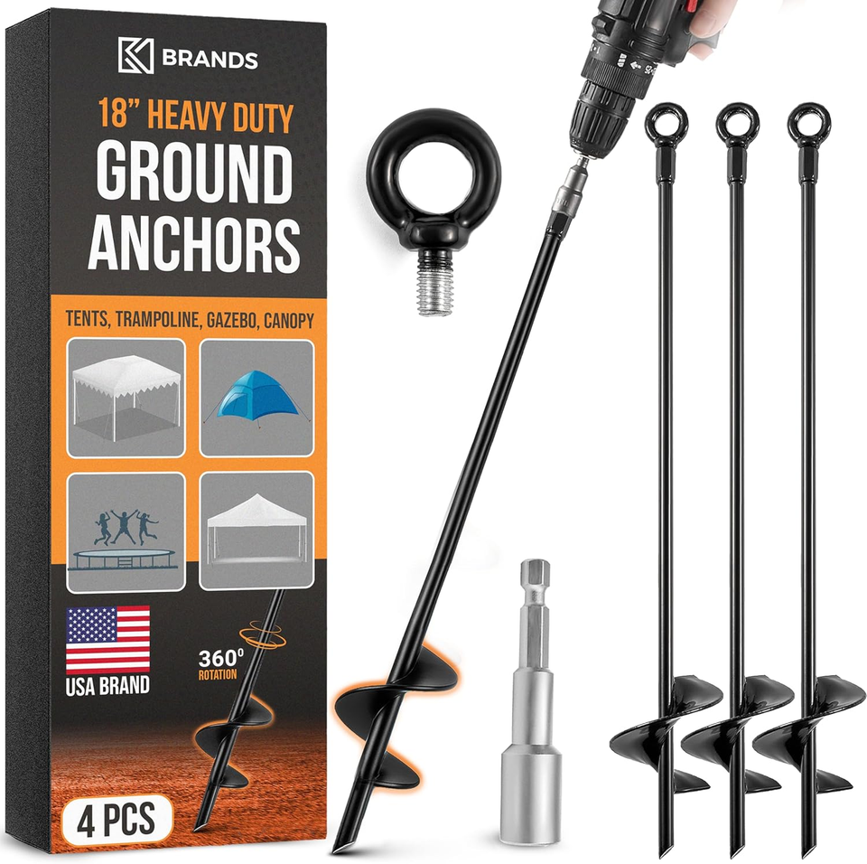 18'' Ground Anchors Heavy Duty for High Winds - Earth Stakes Screw-In ...