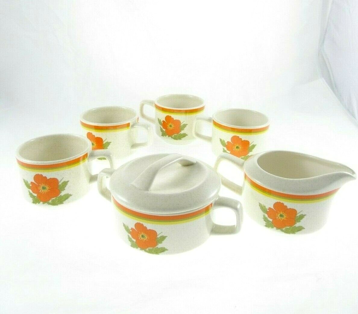 6pc Set Temperware Lenox Fire Flower Mugs Creamer Sugar Bowl Tea Coffee ...