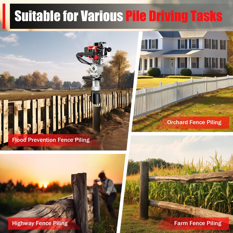 Gas Powered T-Post Driver 2-Stroke Gasoline Engine Fence Farm Push Pile ...
