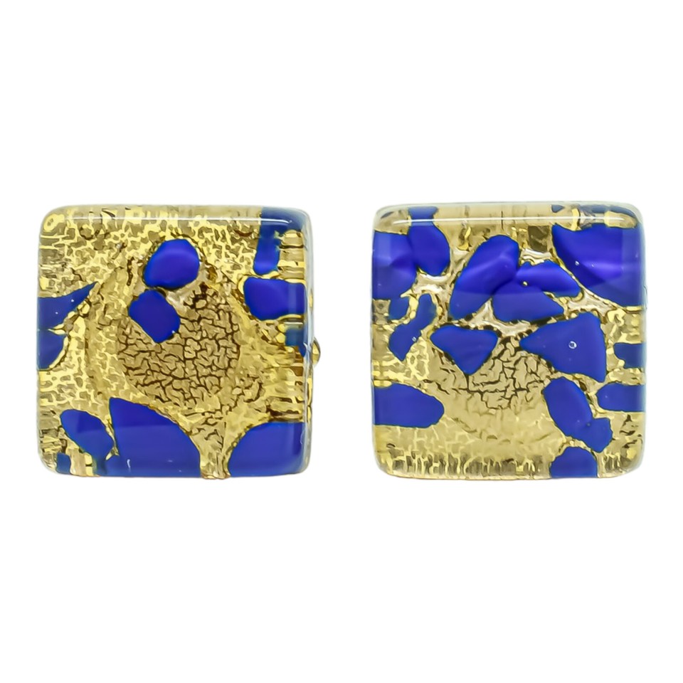 Murano Glass Cufflinks Gold Blue Pair Square | eBay Australia