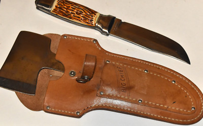 Vintage Colonial Big Chief Knife Axe Hatchet Combo Leather Sheath ...
