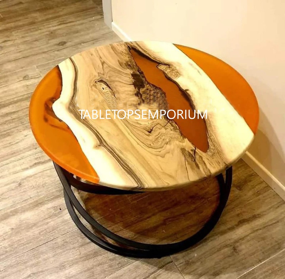Random Orange Epoxy Wooden Resin Table Top Epoxy Coffee Epoxy Console ...