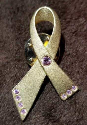 Vintage Avon Signed Brushed Goldtone Pink Rhinestone Breast Cancer Pin ...
